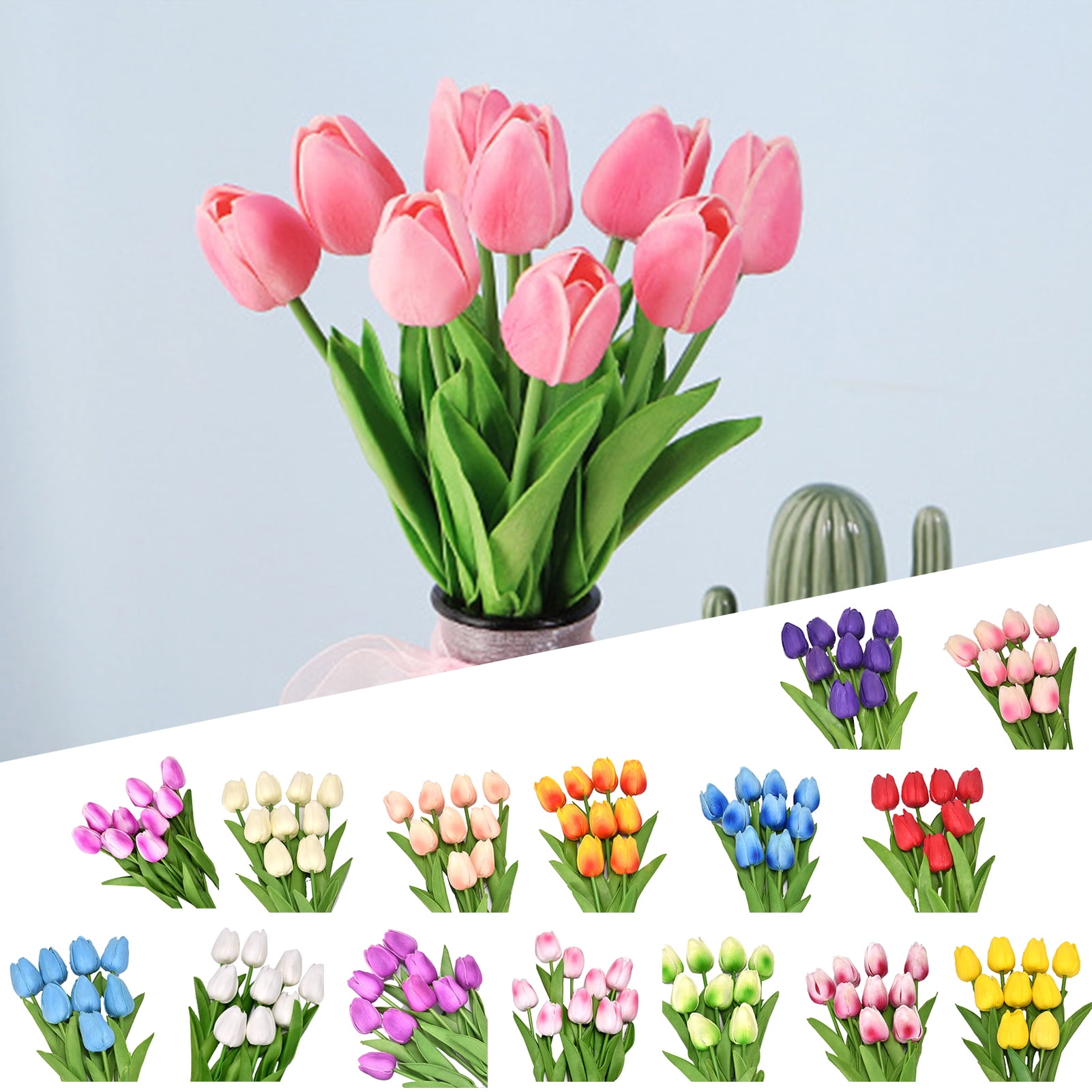 HEVIRGO 5Pcs Artificial Tulips Lifelike Realistic Plastic Faux Silk ...