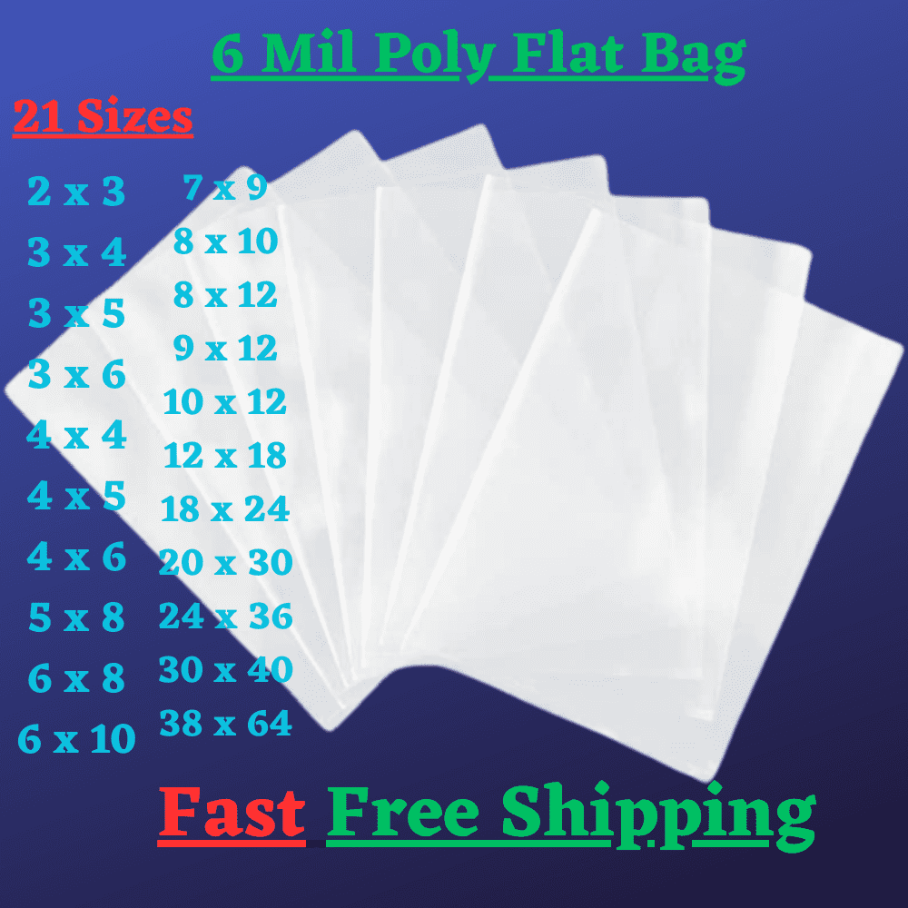 Multiple Sizes Clear Poly Bags 6Mil Flat Open Top Plastic Packaging ...
