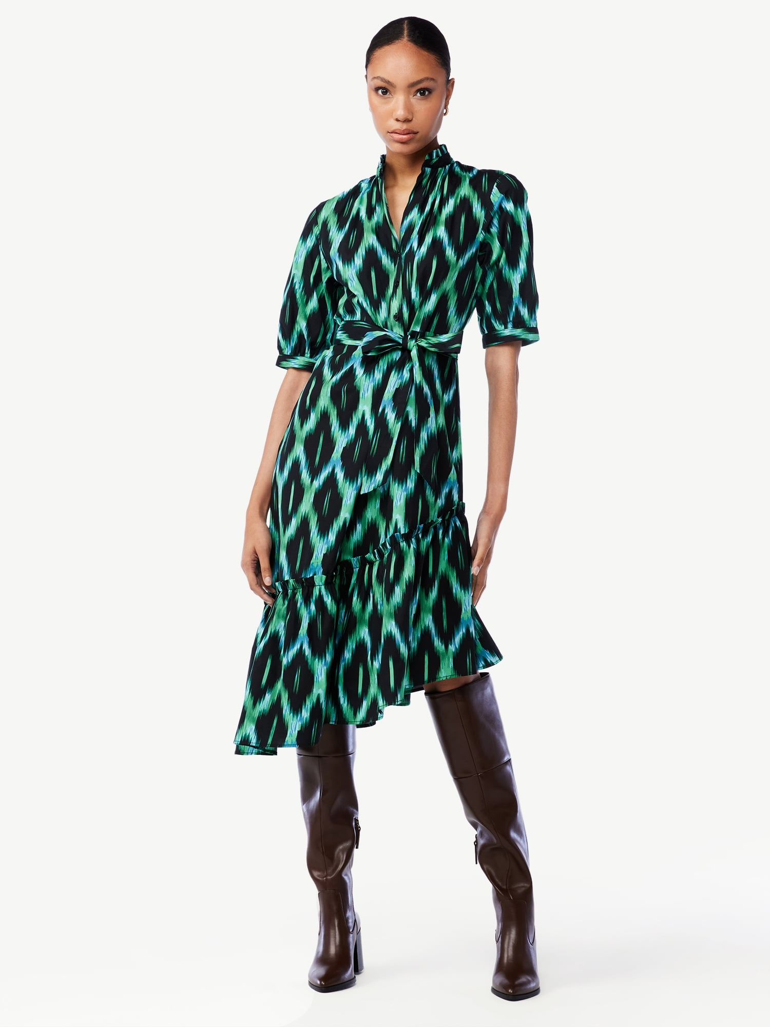 Scoop Women's Asymmetric Ruffled Midi Dress - Walmart.com