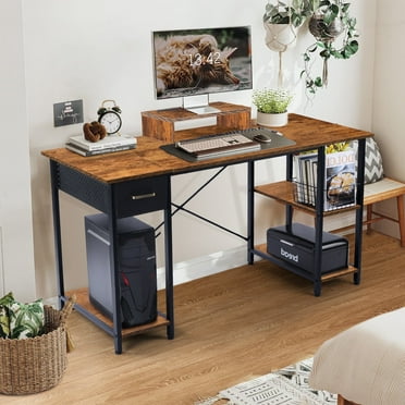 Uforic 40" Computer Desk with Monitor Stand & 3 Drawers, Modern Small ...