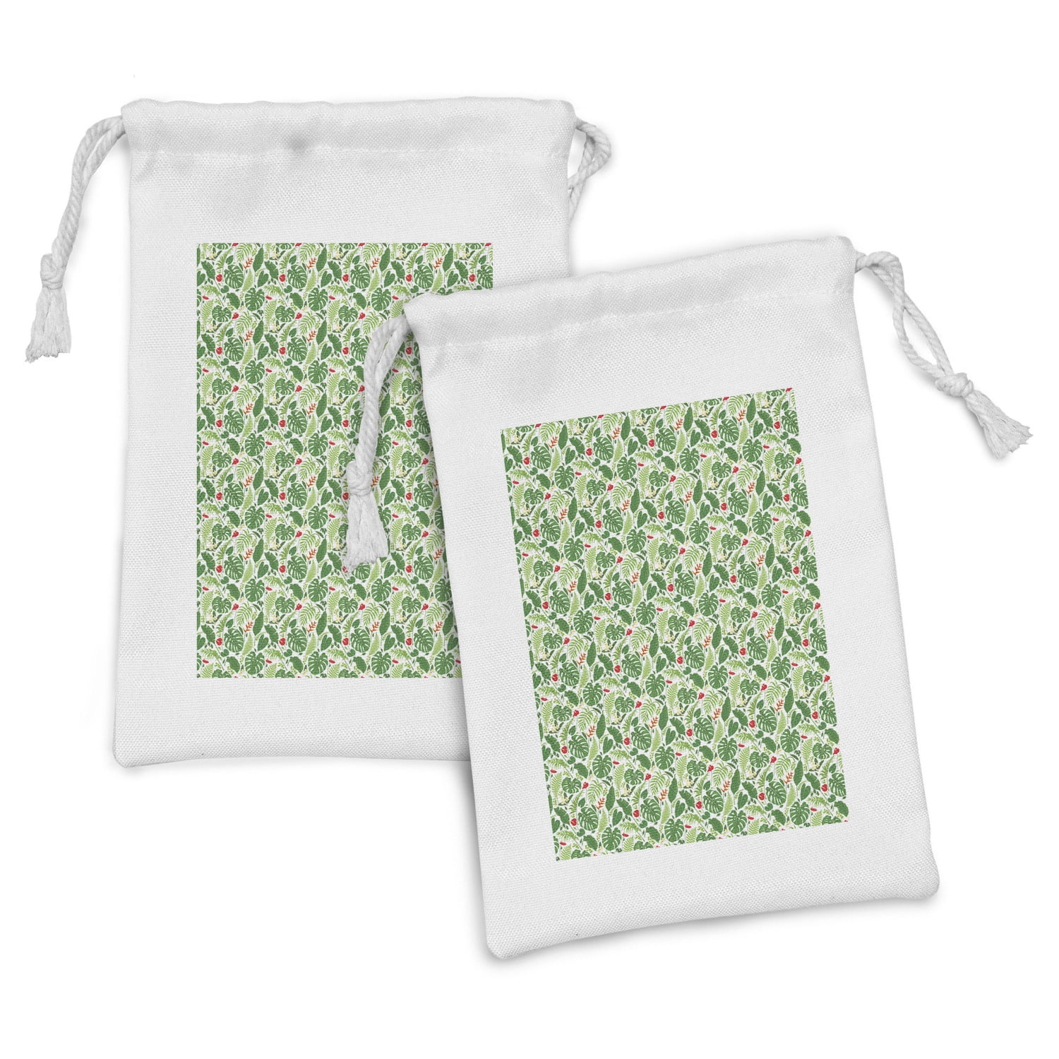 Botanical Fabric Pouch Set of 2, Tropical Anthurium Monstera Leaves ...