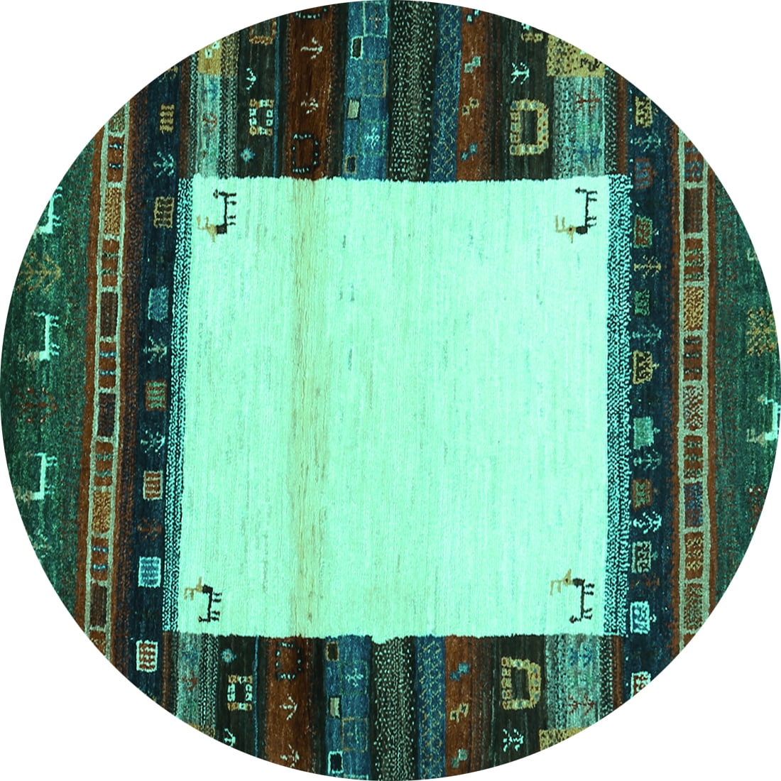 Ahgly Company Indoor Round Abstract Turquoise Blue Contemporary Area ...
