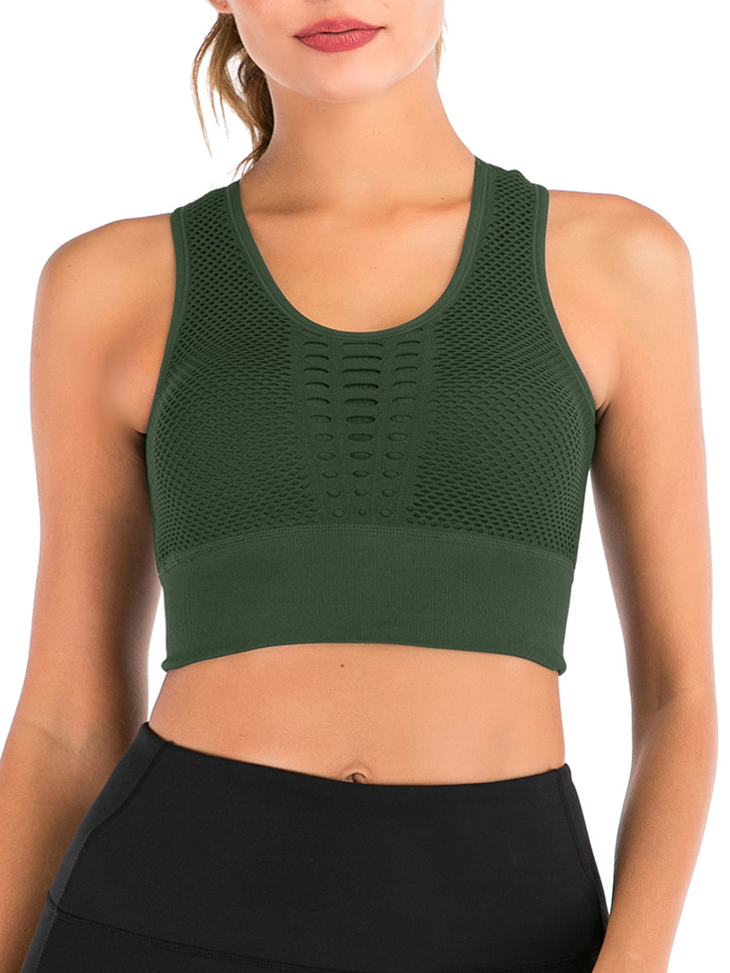 SAYFUT Women Seamless Sports Bra Yoga Bra High Impact Fitness Activewear Racerback Running Crop ...