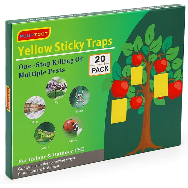 Dual-Sided Yellow Sticky Traps with Twist Ties & Holders, 20 Pack, 6x8 ...