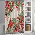 Christmas Red Flower Bird Berry Shower Curtain Set, Waterproof Shower ...