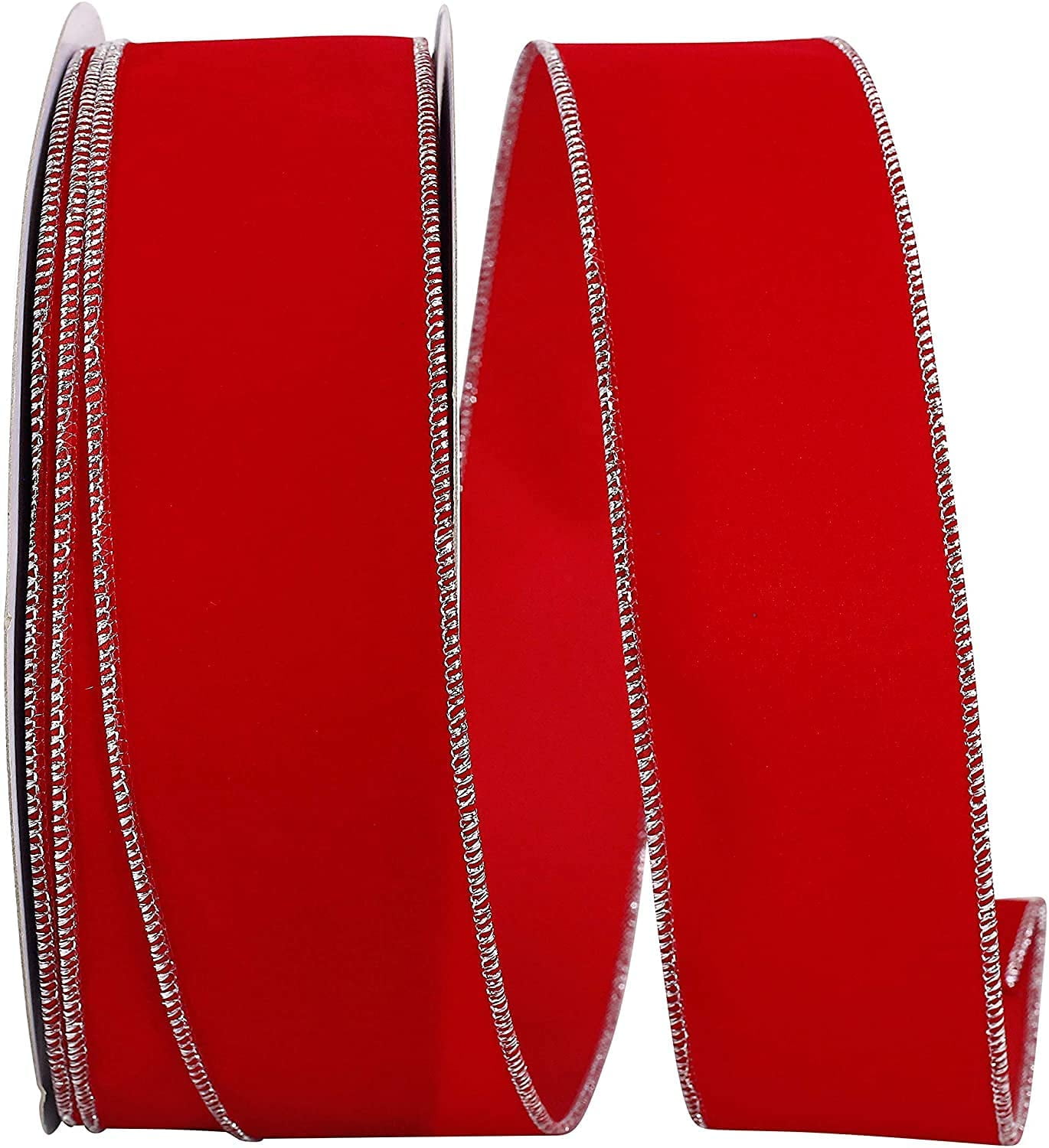 Wired Classic Red Velvet Christmas Ribbon with Silver Edging 2 1/2 ...