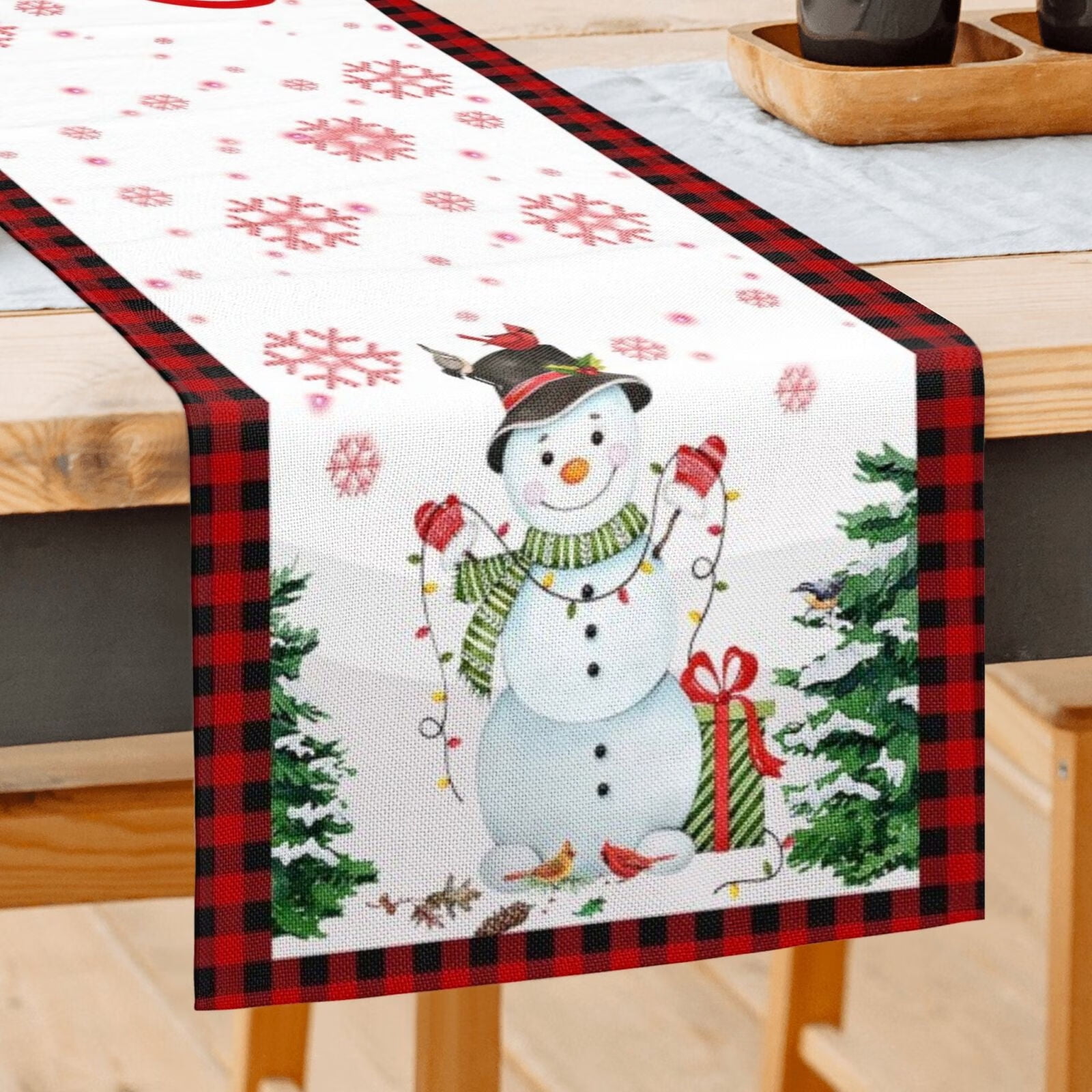 Chirstmas Table Runner Winter Snowman Dresser Scarves Linen Burlap ...