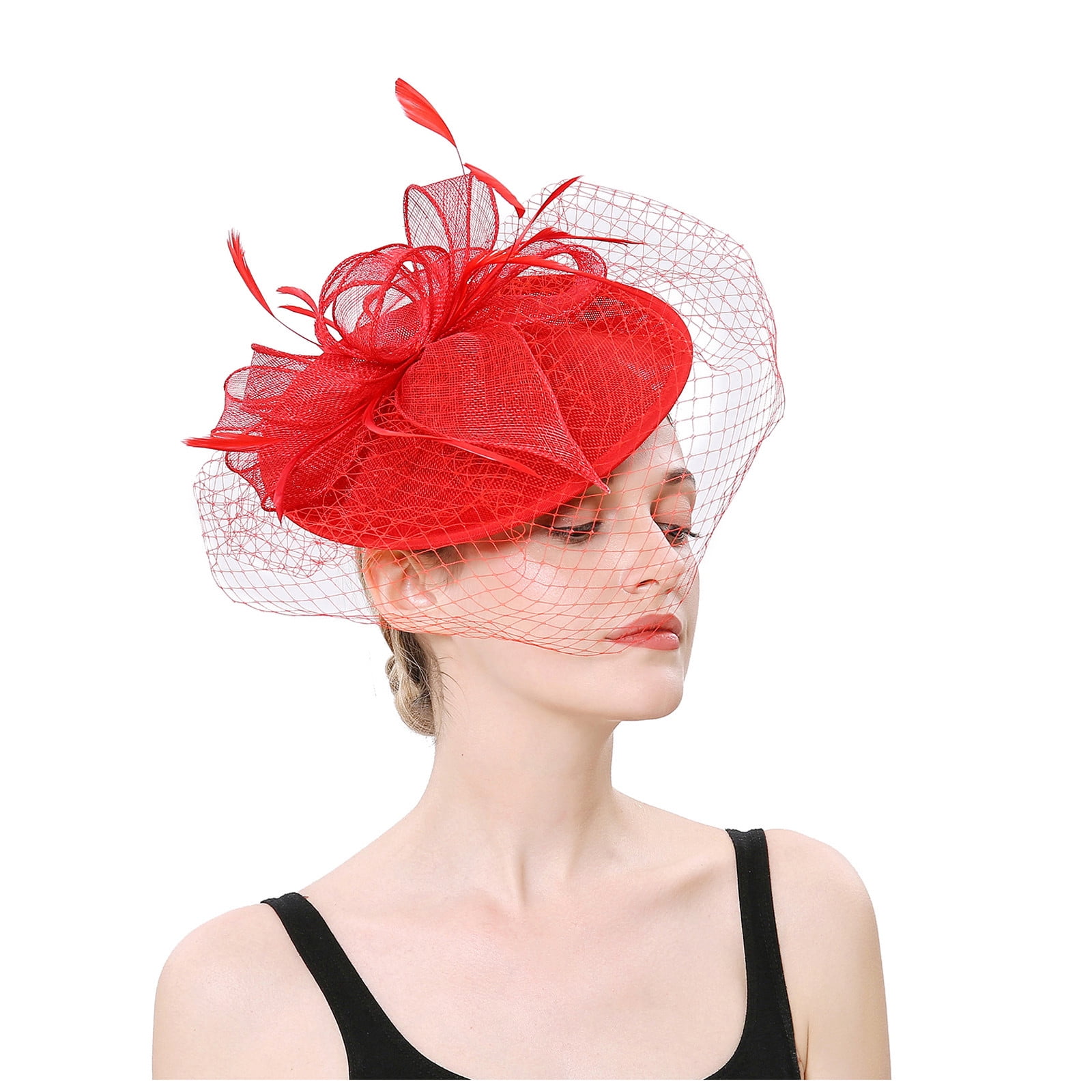 Guvpev Women Girls Mesh Fascinators Hat Cocktail Party Headband ...