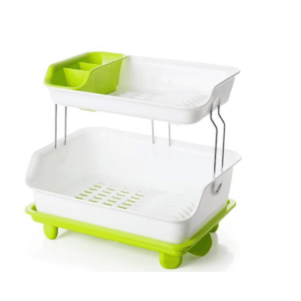 2 Tier Kitchen drip Tray Dish Plate Rack Storage Dryer Drainer Large ...