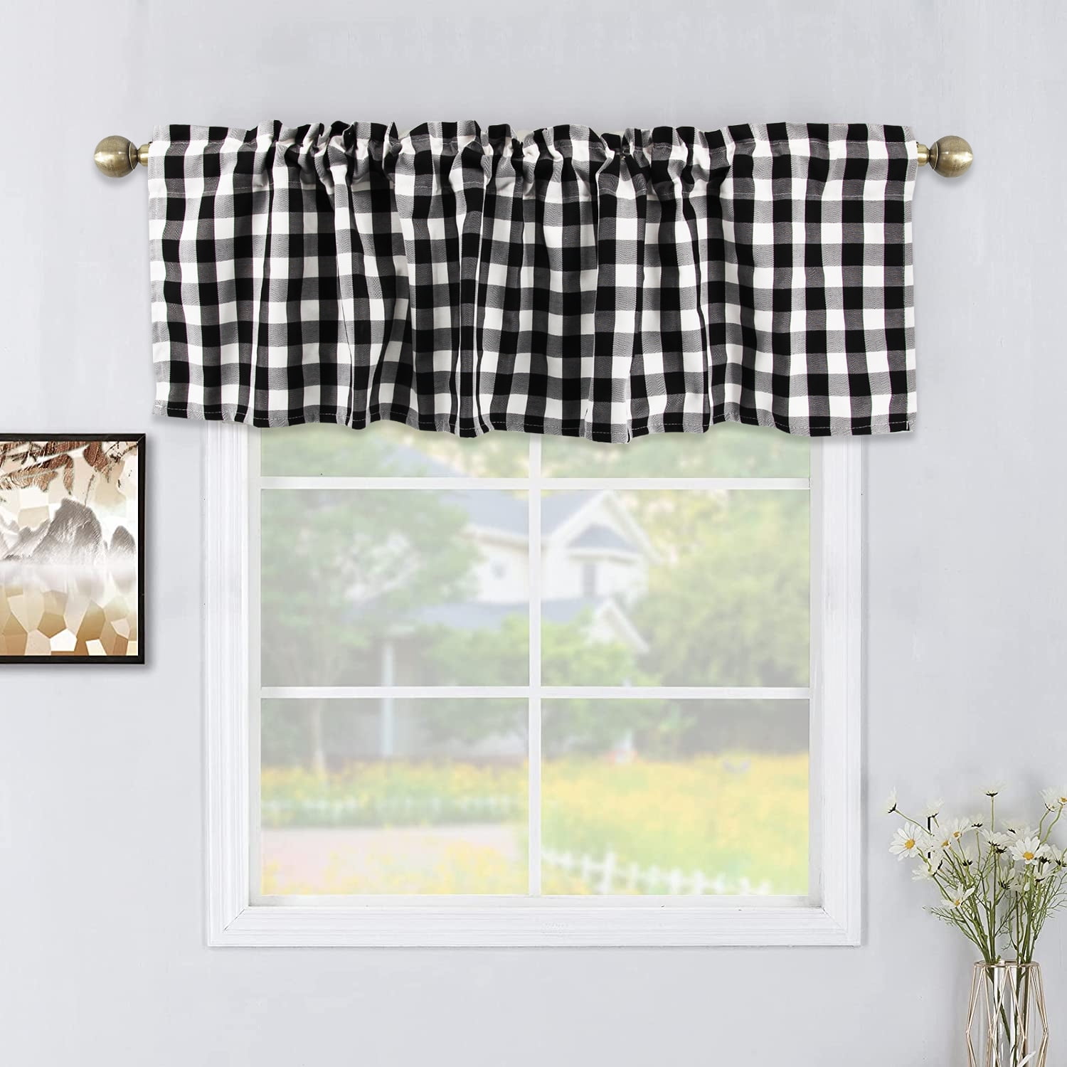 Buffalo Plaid Window Valances, 2 Pack Farmhouse Check Cotton Curtains ...