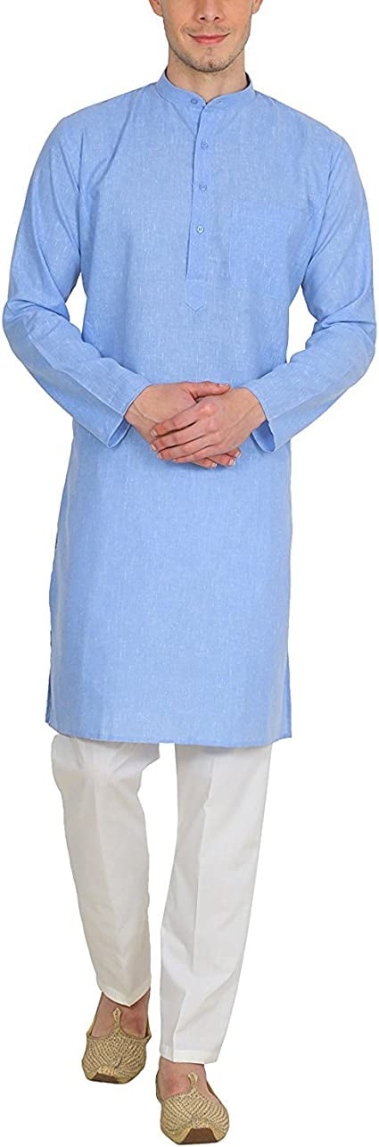 Royal Kurta Mens Cotton Linen Kurta Pyjama Set (38, Uniform Blue ...
