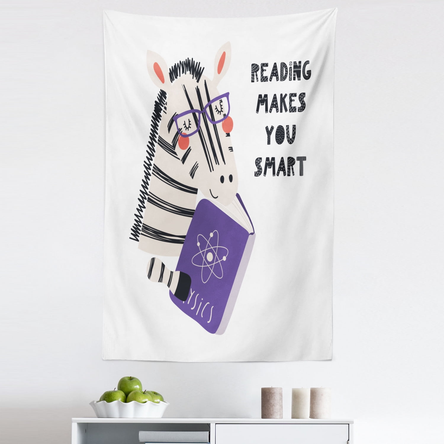 Reading Saying Tapestry, Books Make You Smart Zebra with Glasses ...
