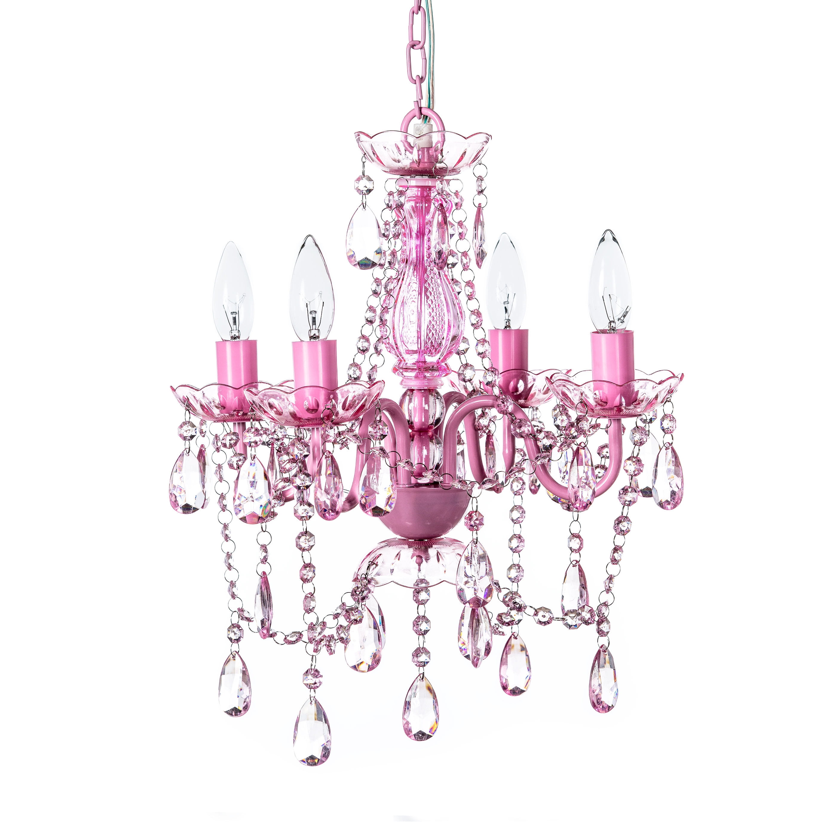 Gypsy Color Acrylic Crystal Chandelier, Pink 4 Light Ceiling Mount ...
