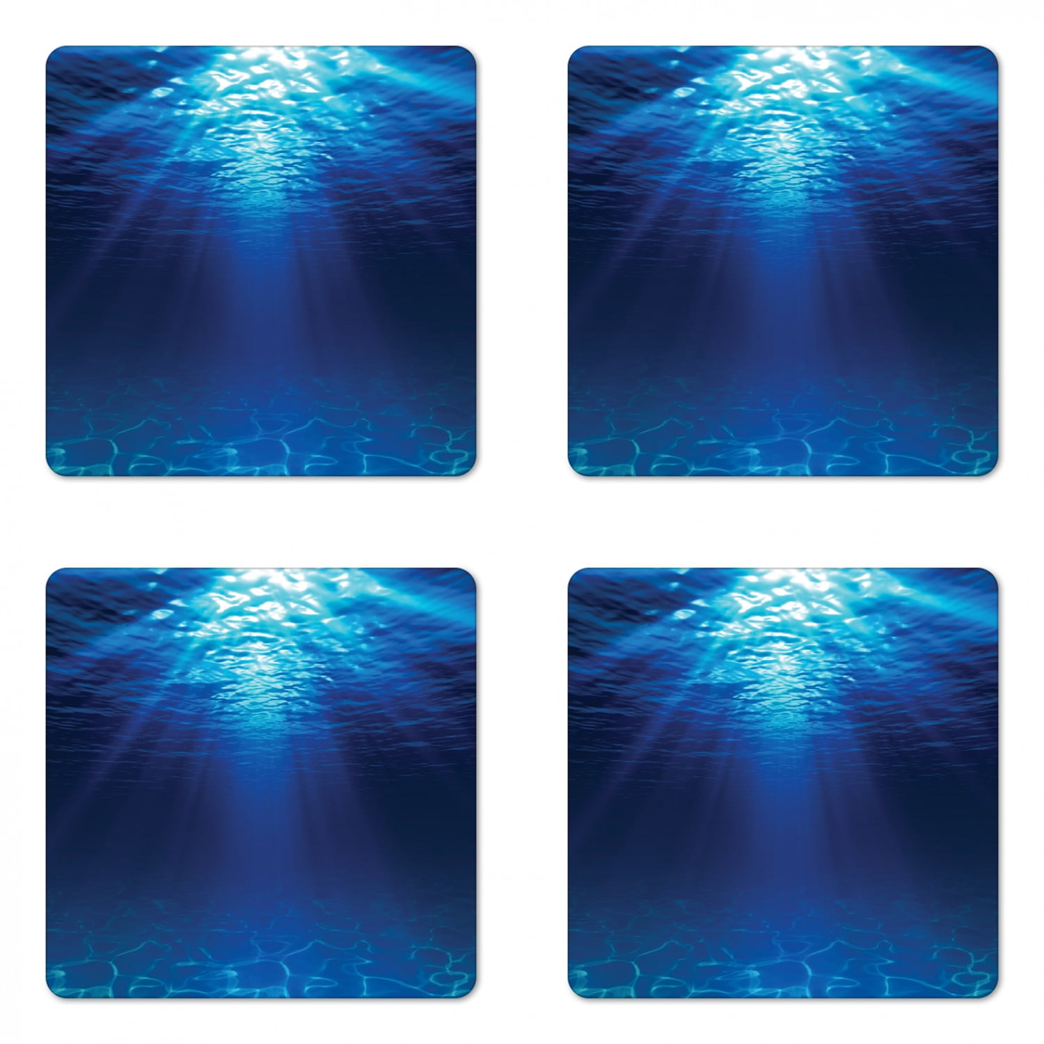 Ocean Coaster Set of 4, Underwater View Sandy Seabed Aquatic Scenes ...