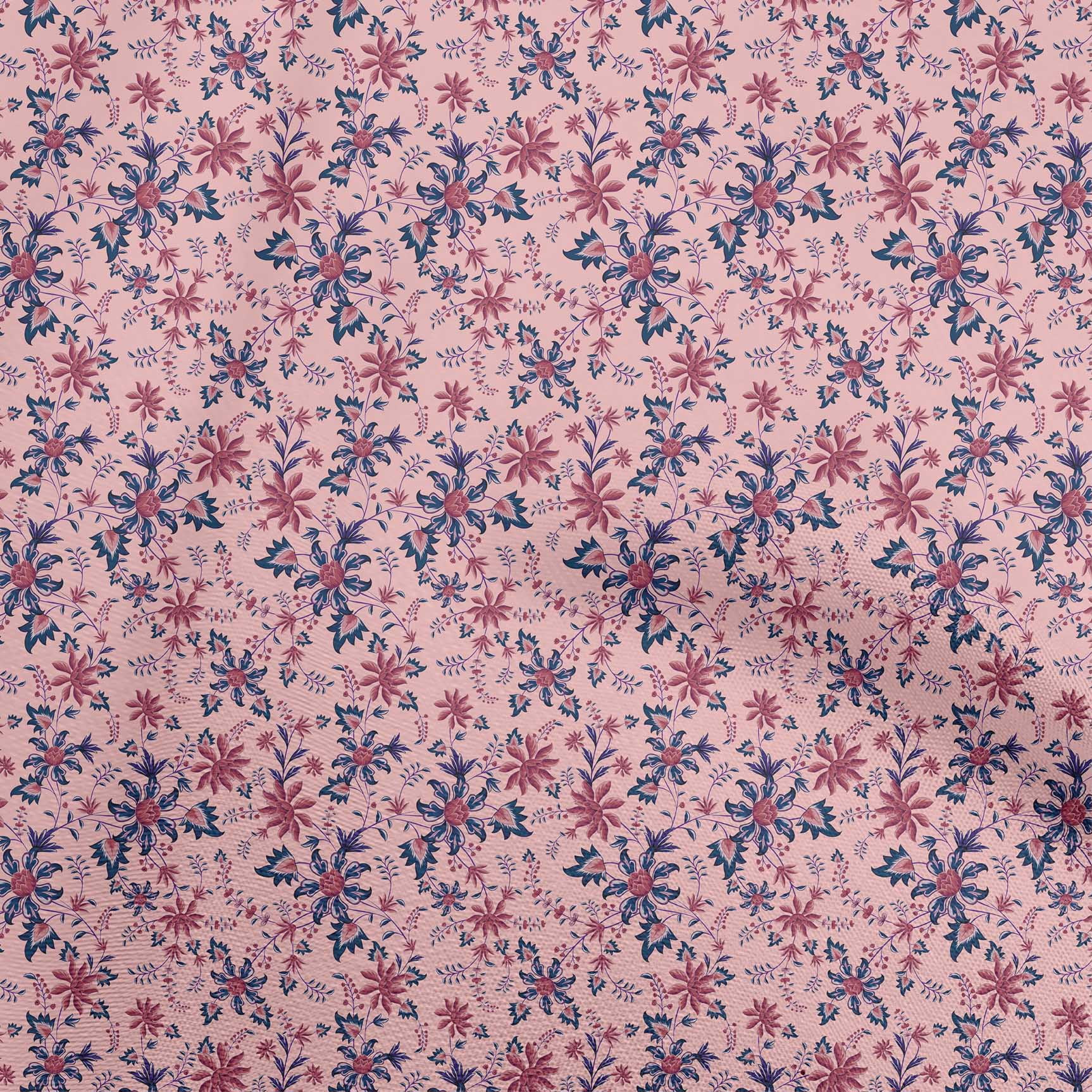 oneOone Cotton Poplin Light Pink Fabric Jacobean Floral Diy Clothing ...