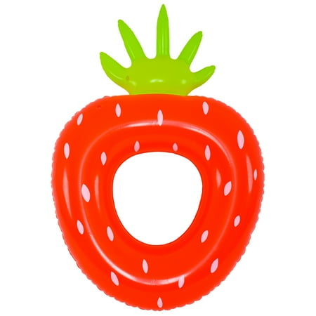 72" Inflatable Red and Green Strawberry Shaped Swimming Pool Float ...