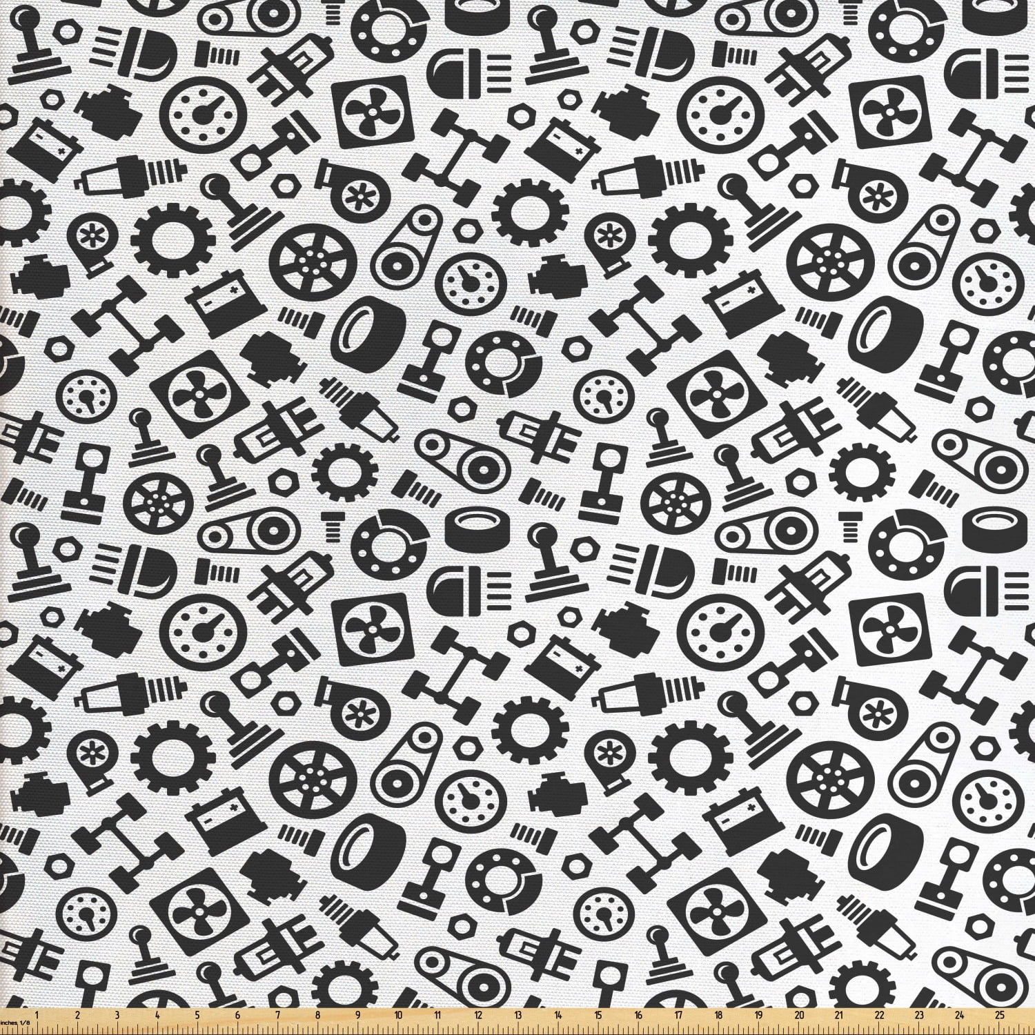 Auto Mechanic Fabric by The Yard, Repetitive Monochrome Pictograms ...