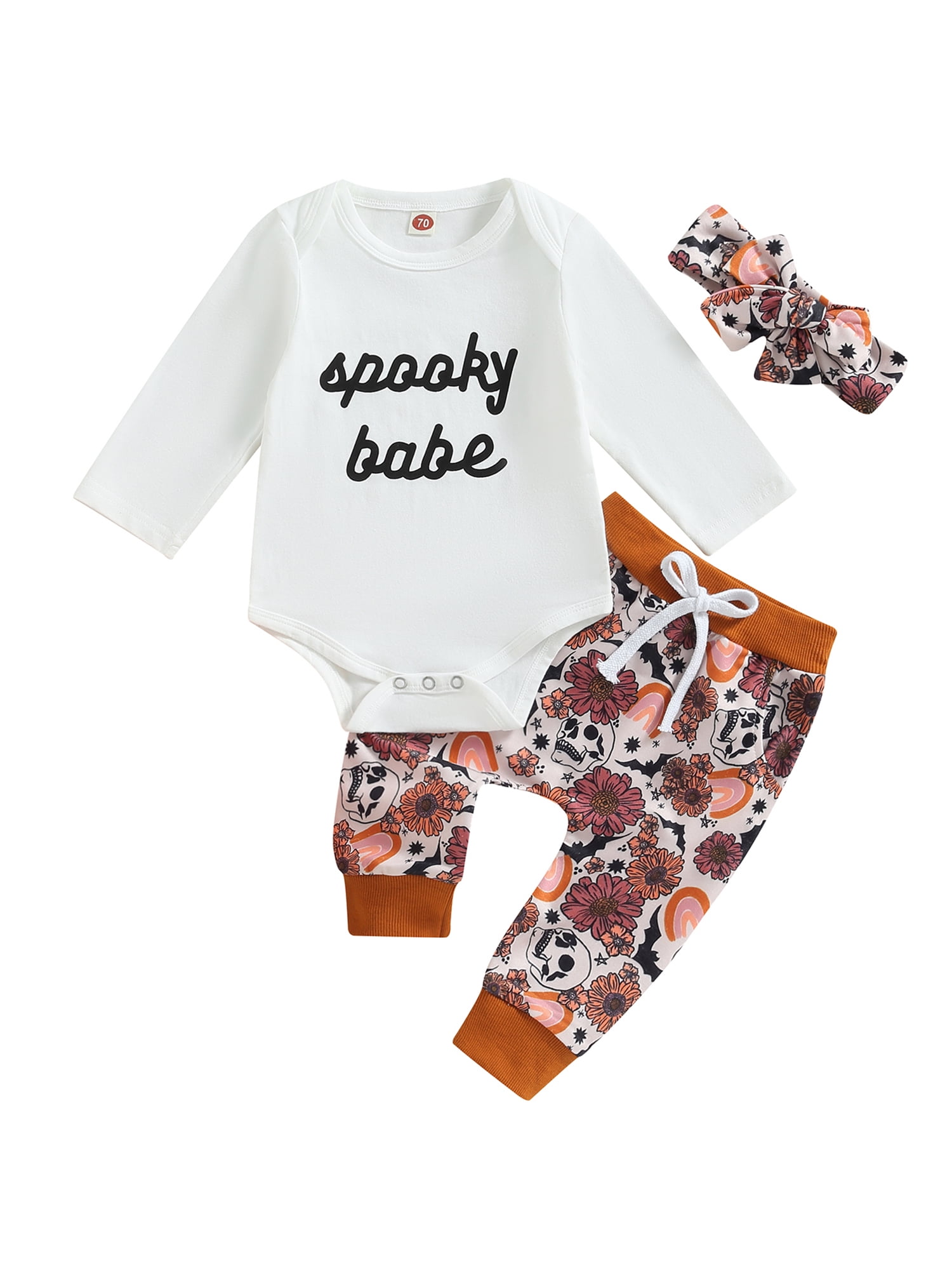 Bagilaanoe 3pcs Newborn Baby Girl Halloween Outfits Letters Print Long Sleeve Romper Tops ...