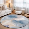 Blue Marble Abstract Geometric Round Rug 3ft Ripple Gold Stripe ...