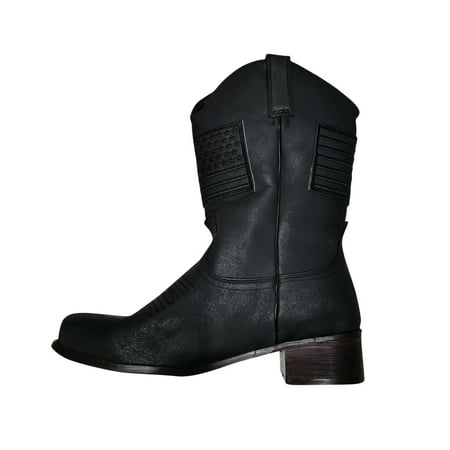 SMihono Men's Middle Heel Leather Stitching Warm Square Toe Middle Leg ...