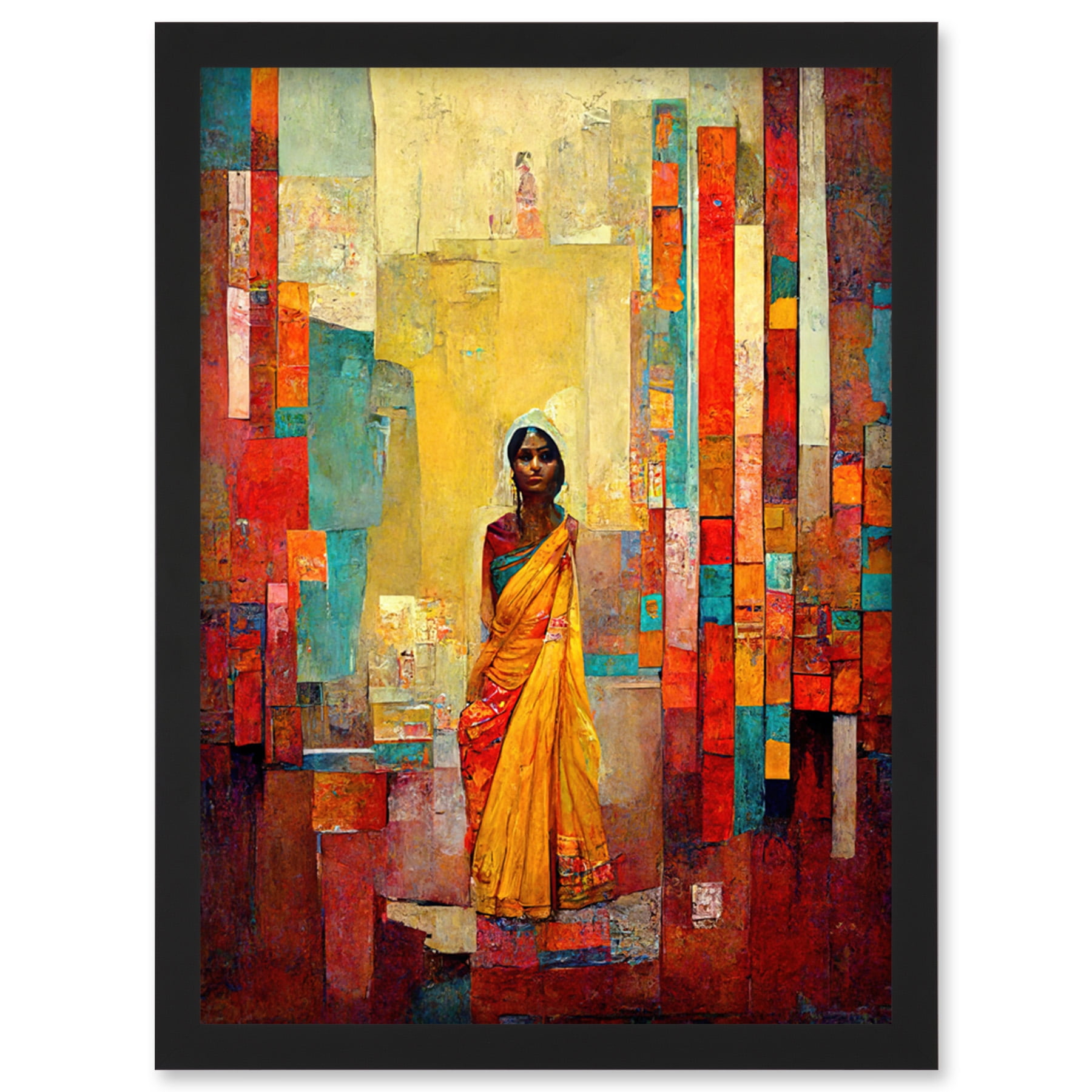 Bright Bold Woman Yellow Saree Sari Hindu Muslim Skirt Dress Painting ...