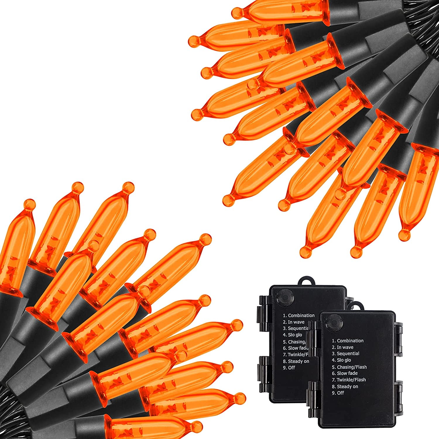 Orange Halloween String Lights, 50 LED Battery Operated 16 Ft Halloween ...