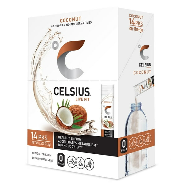CELSIUS Coconut On-the-Go Powder Stick Packs, Zero Sugar (14 Sticks per ...