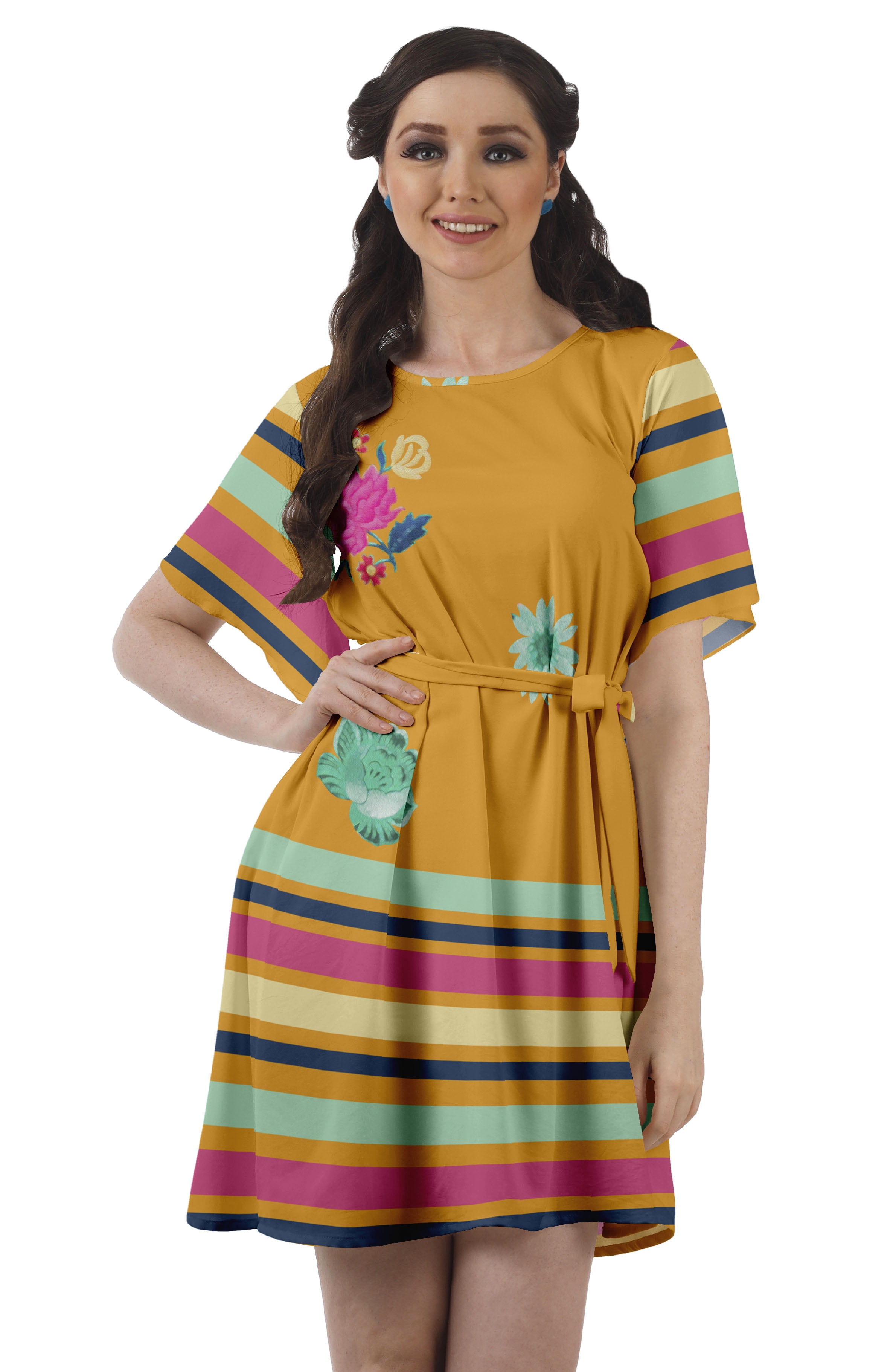 Moomaya Drawstring Belt A-Line Short Tunic Dress Sundresses Women ...