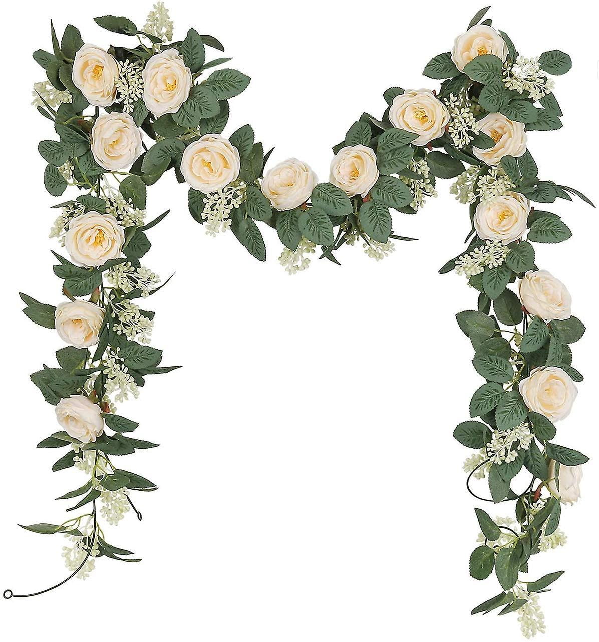 2 st Konstgjorda Te Rosor Champagne Ros Krans med Murgröna Blad ...