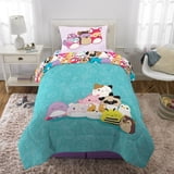 Squishmallows Kids 4 Piece Teal Purple Reversible Comforter, Bed in a ...