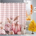 Bathroom Shower Curtain Pink Floral Thanksgiving Pumpkin Waterproof ...