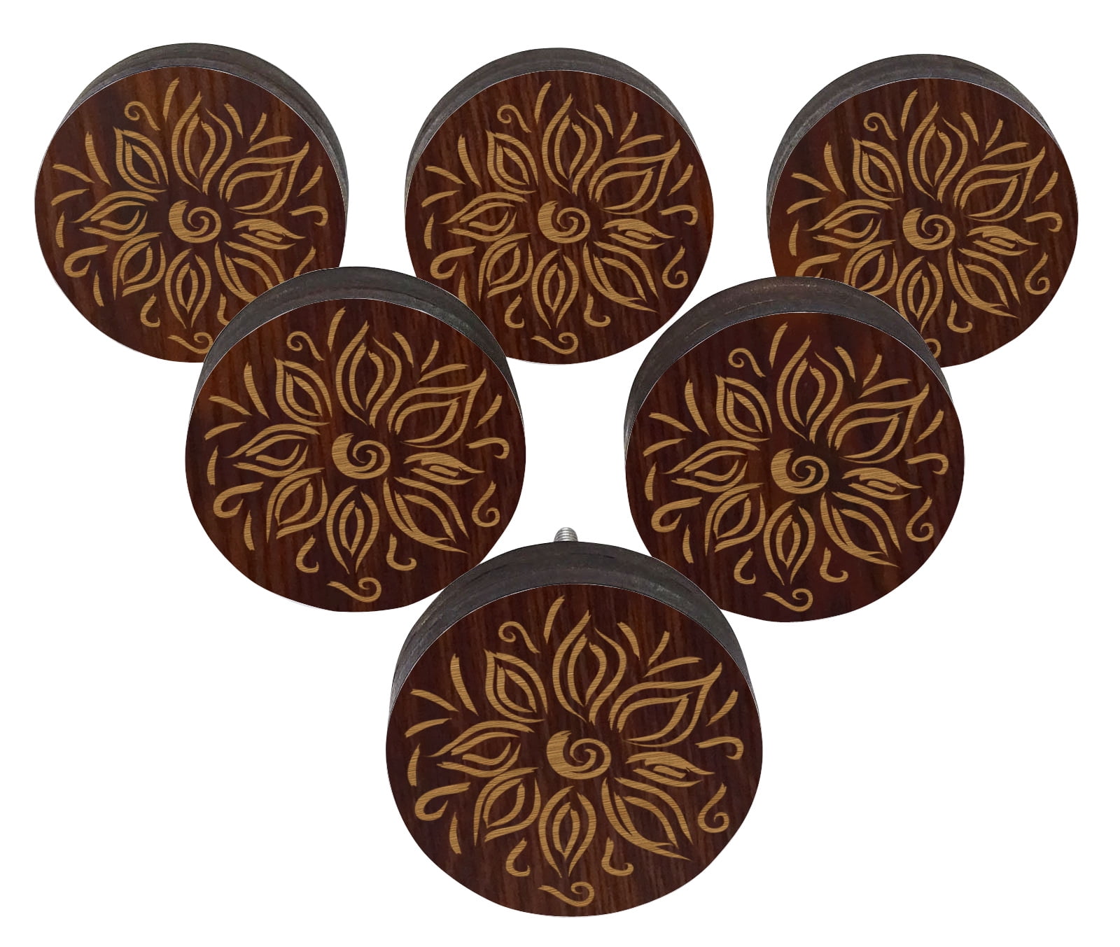 IBA Indianbeautifulart Brown Engraved Knobs Wooden Wardrobe Knobs ...