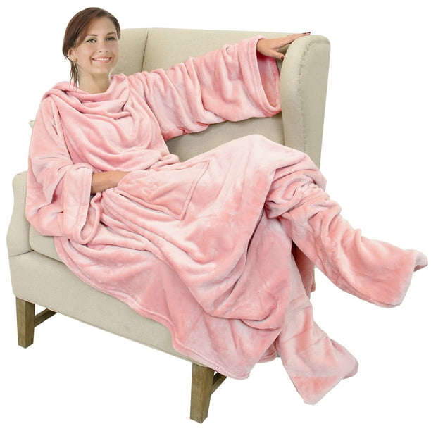 Catalonia Wearable Fleece Blanket with Sleeves and Foot Pockets for ...