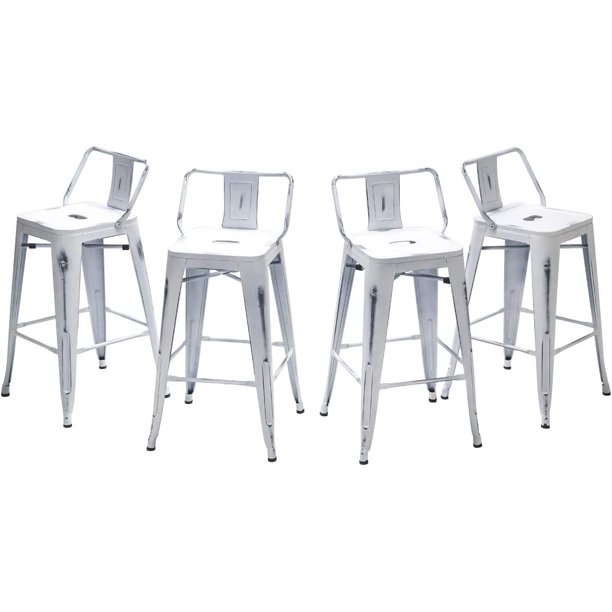 Andeworld 30" Low Back Distressed White Bar Stools Metal Barstools ...