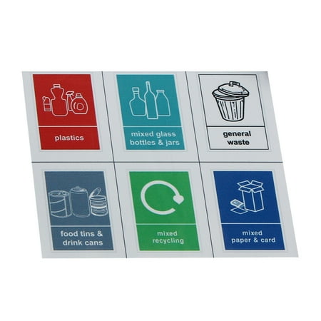 Recycling bin Sticker Mixed Pack Self-adhesive Vinyl -6 stickers 150mm ...