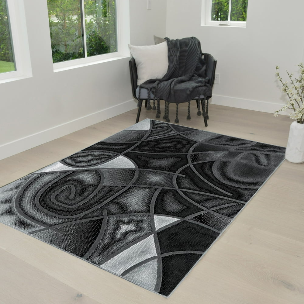 Grey/Silver/Black/Abstract Area Rug Modern Contemporary Circles and ...