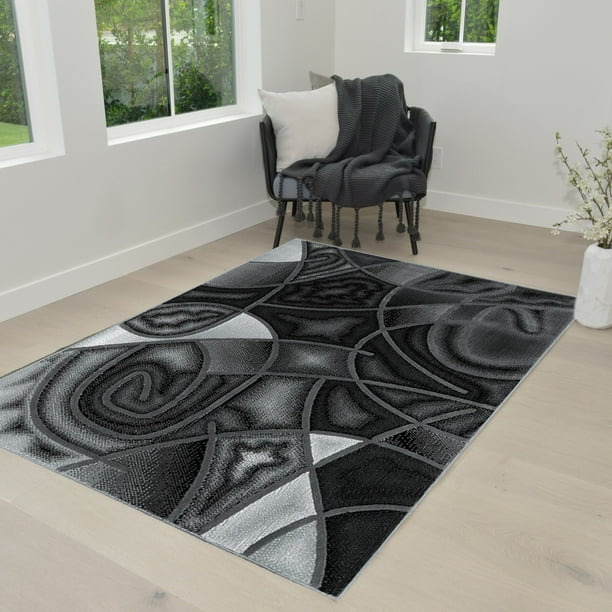 Grey/Silver/Black/Abstract Area Rug Modern Contemporary Circles and ...
