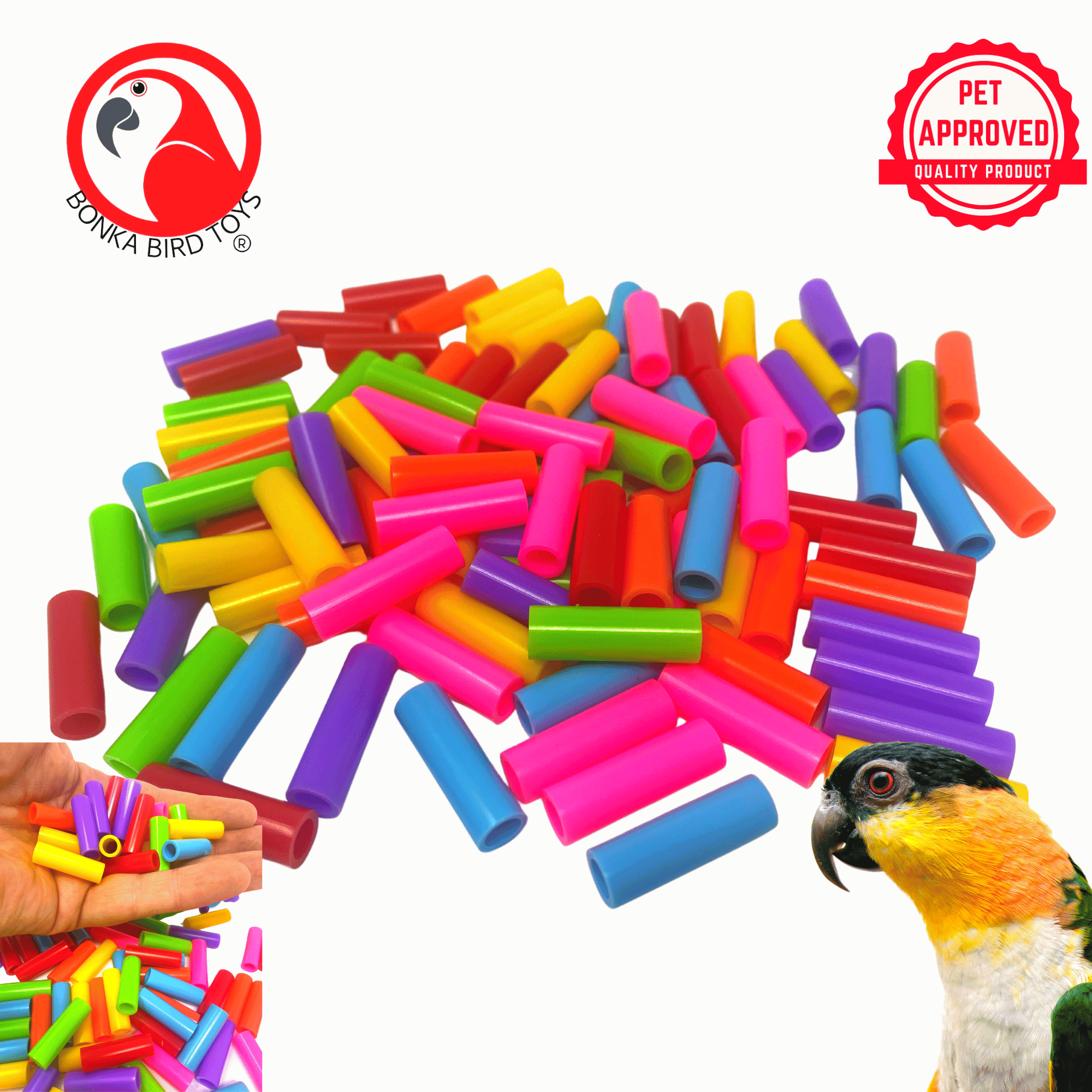 Bonka Bird Toys 2469 Pk 100 Colorful Plastic Tube Beads Foot Talon ...