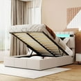 Full Size LED Bed, Velvet Platform Bed, Lift Storage Bed with LED light ...