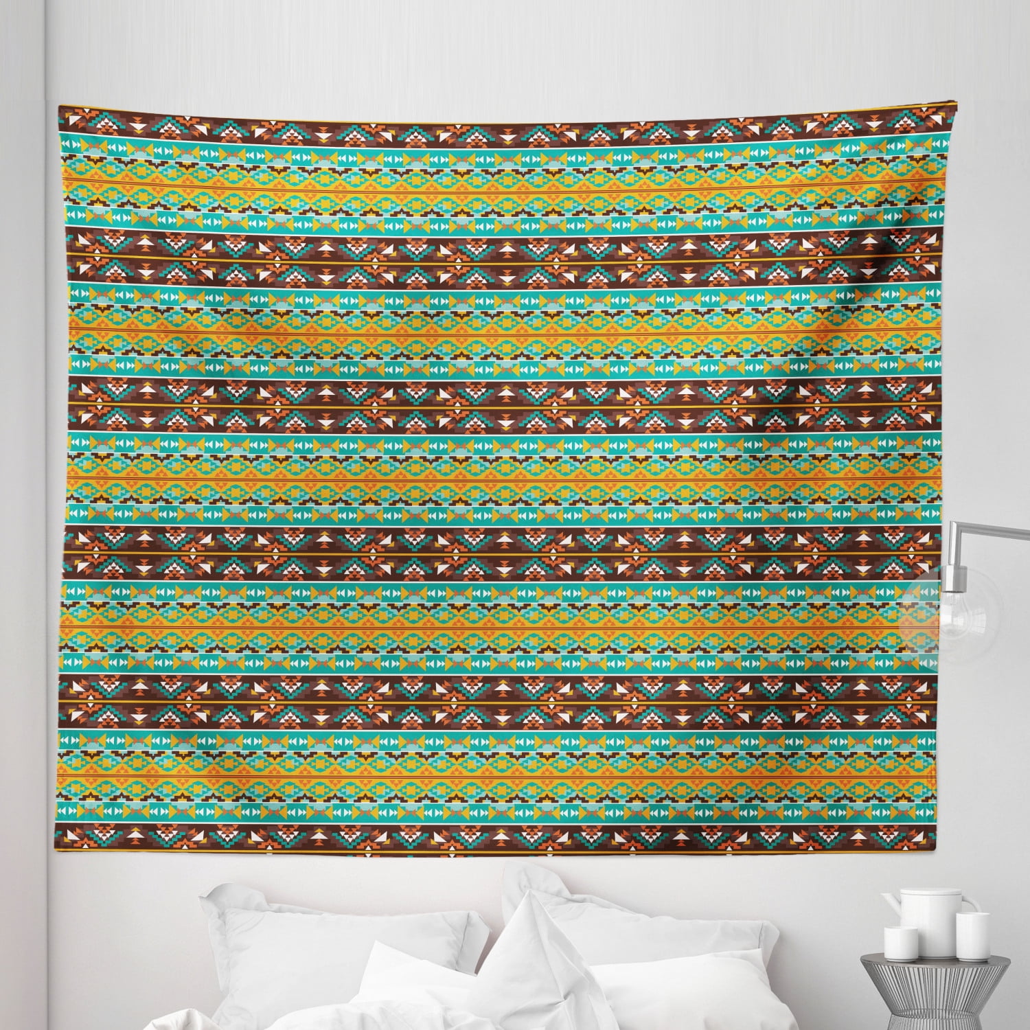 Retro Tapestry, Retro Style Tribal Aztec Motif Pattern with Geometric ...