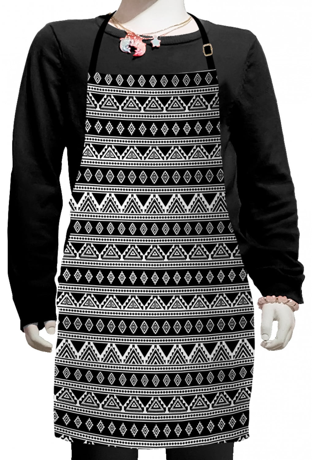 Aztec Kids Apron, Monochrome Style Aboriginal Horizontal Motifs in ...