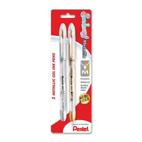Pentel Sunburst Metallic Gel Pen, Medium Line, Permanent Gold and ...