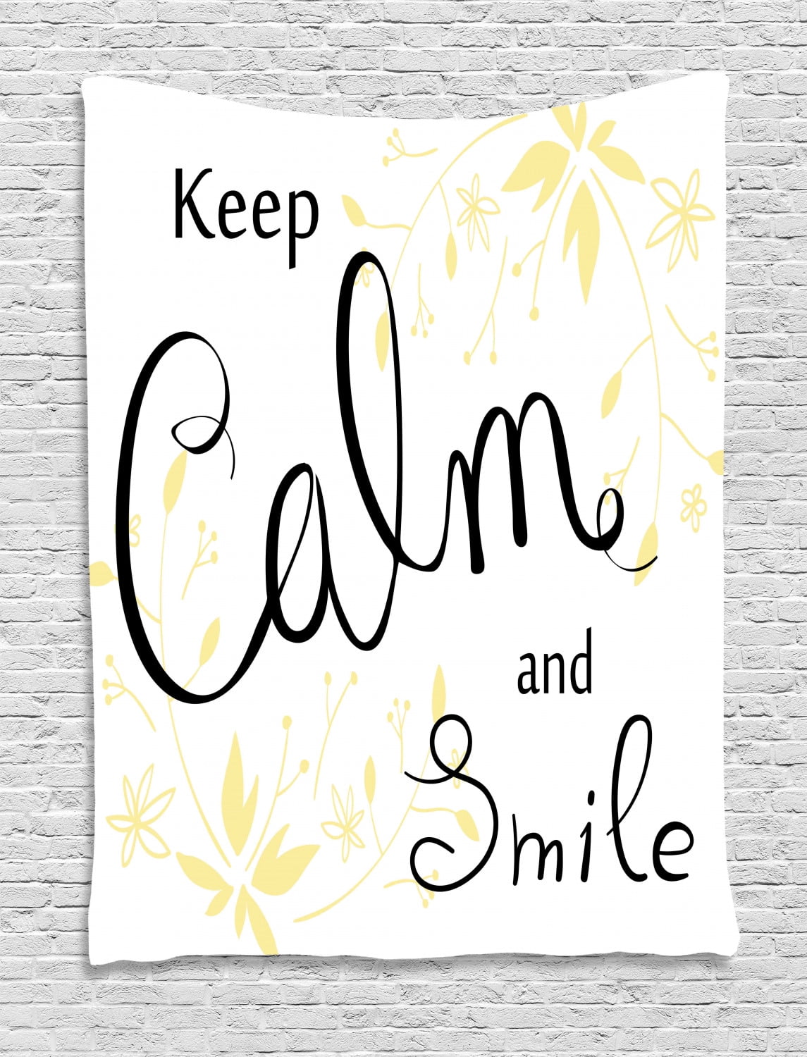 Keep Calm Tapestry, Positive Cursive Smile Quote with Pastel Tone ...