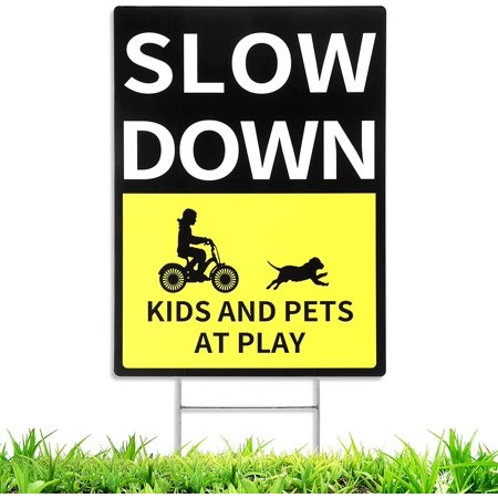 Sepeda Drive Slow Signs with Metal Stakes, Kids at Play Safety Signs ...