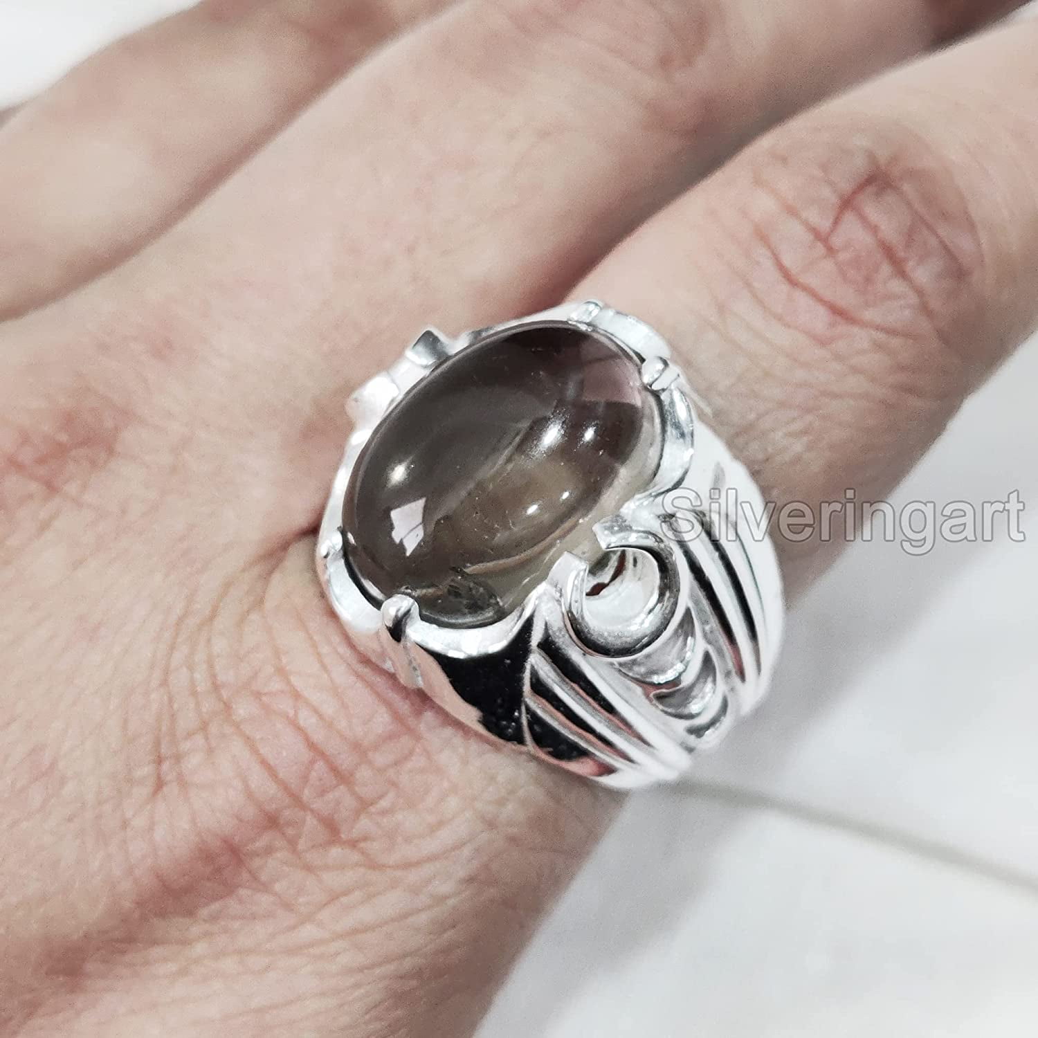 Smoky Quartz Mans Ring, Natural Smoky Quartz ring, Silver Jewelry, 925 Silver Ring, Birthday ...