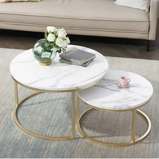 White Marble Nesting Coffee Tables 3 PCS,Round Side Table With Black ...