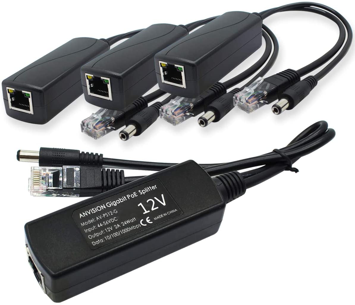 ANVISION 4-Pack Gigabit PoE Splitter, 48V to 12V 2A Ethernet Adapter ...