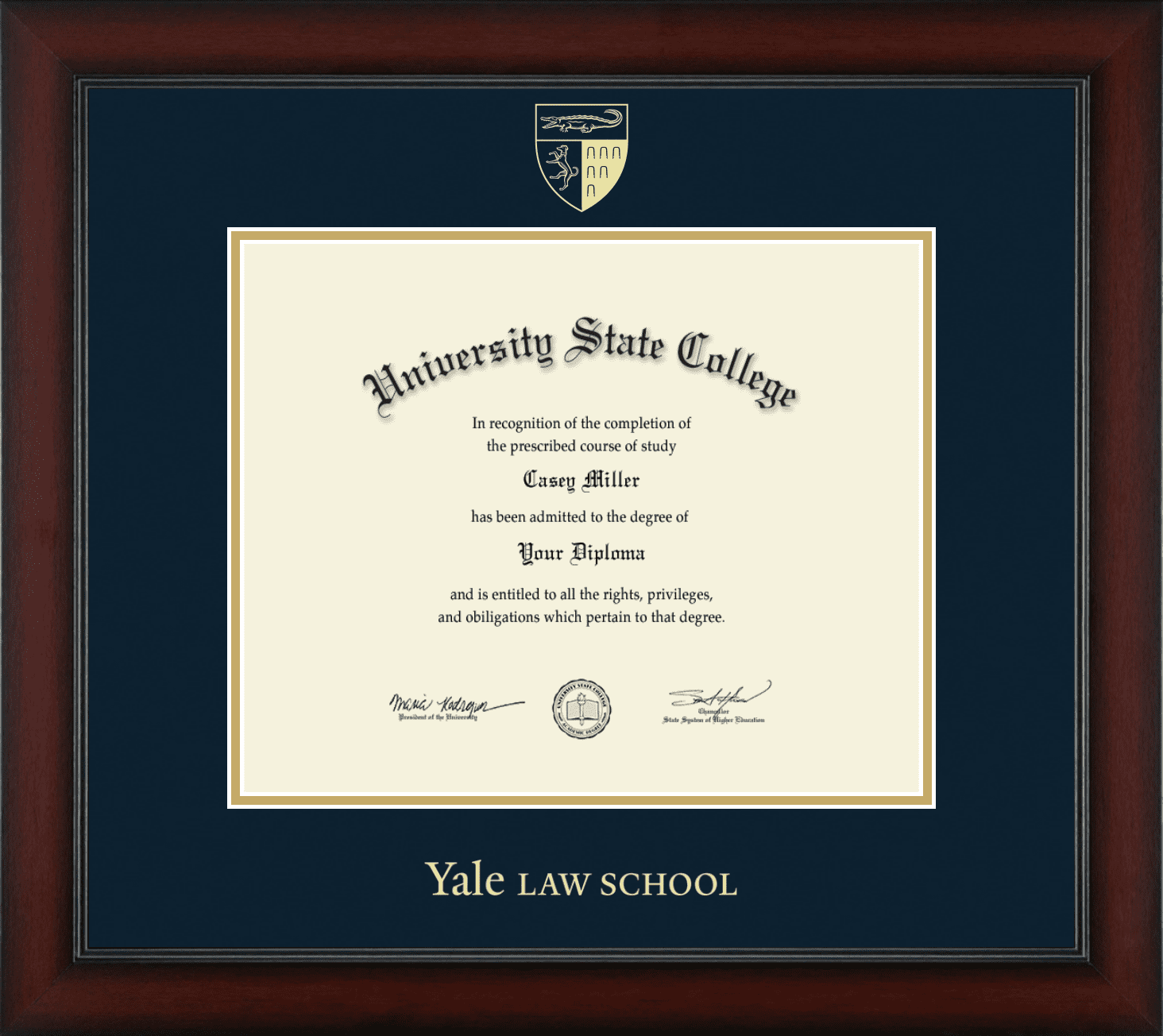 Yale University Law School Diploma Frame, Document Size 12.625" x 10. ...