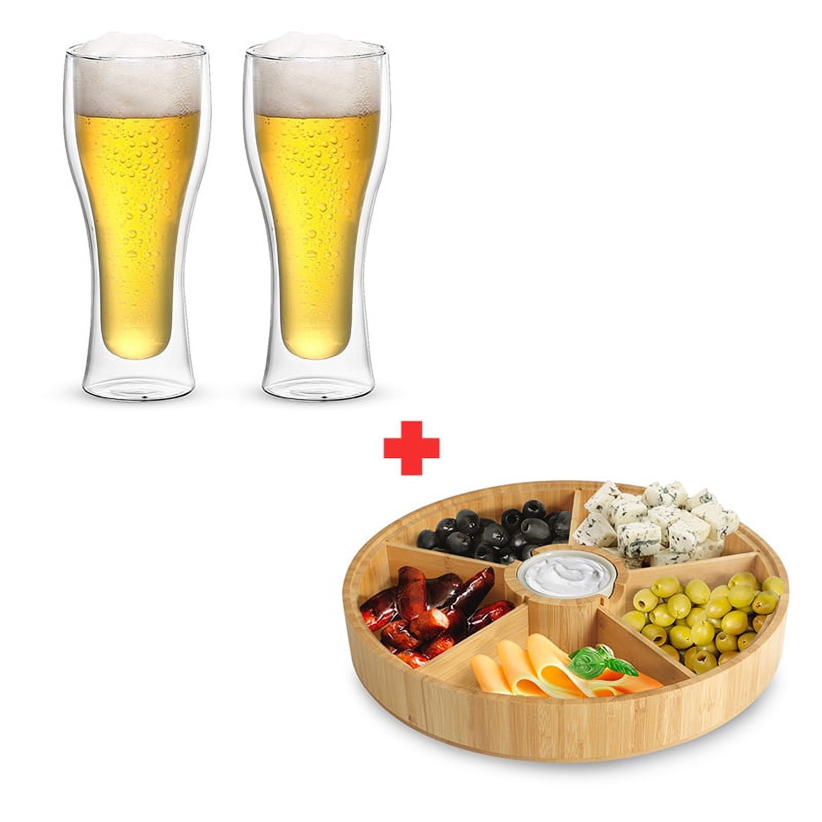 Set Botanero Giratorio de Bambú con 5 divisiones y 2 Vasos de Vidrio de ...