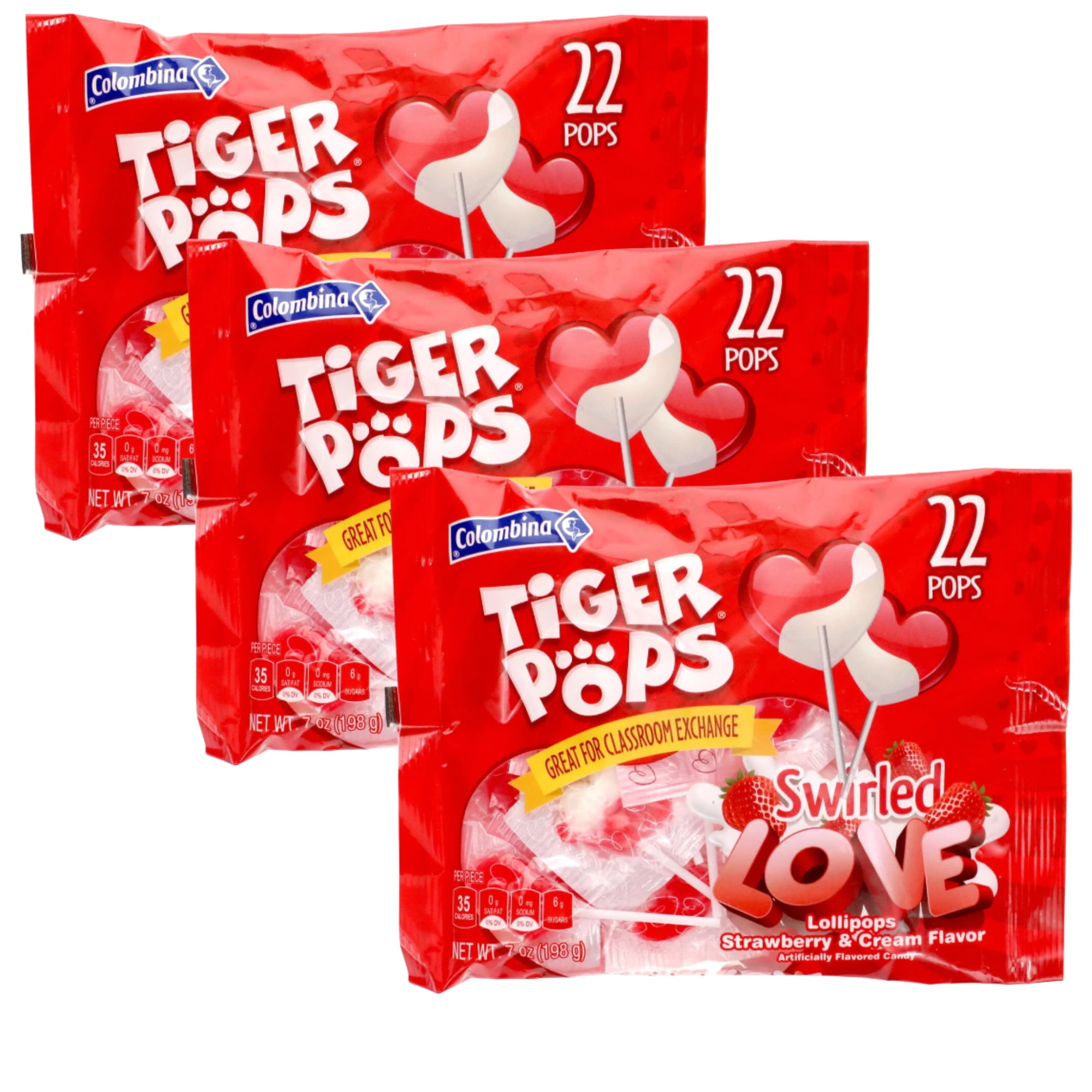Tiger Pops Swirled Heart Lollipops Strawberry and Cream Flavor Sucker ...